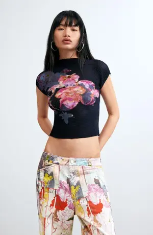 Desigual Mixed Print Stretch Cotton Denim Pants