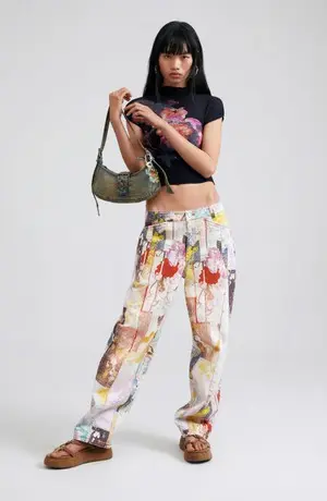 Desigual Mixed Print Stretch Cotton Denim Pants
