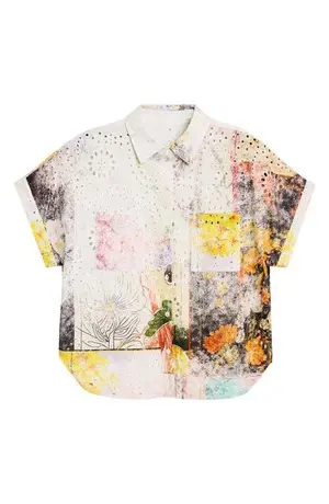 Desigual Floral Print Eyelet Button-up Shirt