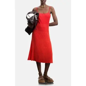 Desigual Rib Knit Spaghetti Strap Midi Dress - Red