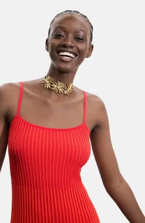 Desigual Rib Knit Spaghetti Strap Midi Dress