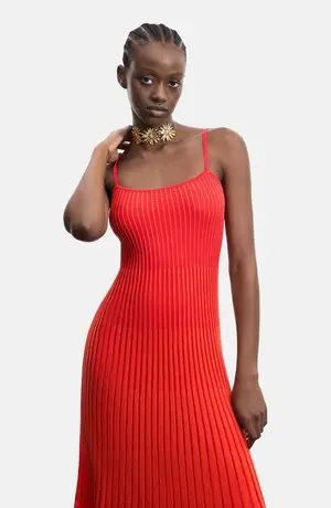 Desigual Rib Knit Spaghetti Strap Midi Dress