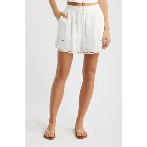 Deluc Eyelet Detail Drawstring Shorts - Ecru