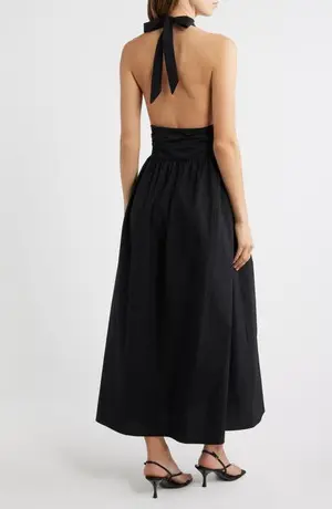 Deluc Cassis Halter Cotton Poplin Maxi Dress - Black