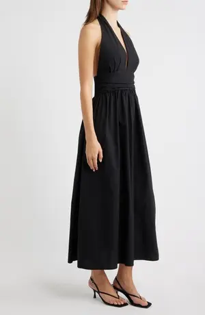 Deluc Cassis Halter Cotton Poplin Maxi Dress - Black