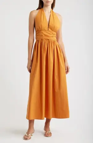 Deluc Cassis Halter Cotton Poplin Maxi Dress - Bronze