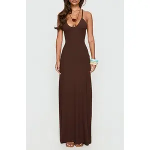 Princess Polly Pasita Halter Tie-up Maxi Dress - Chocolate