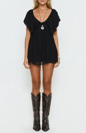 Princess Polly Sun Spirit Plunge Romper With Flutter Sleeves - Black
