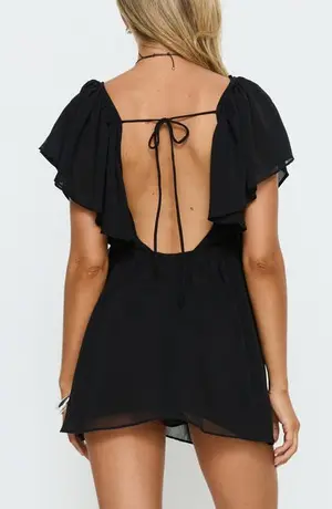 Princess Polly Sun Spirit Plunge Romper With Flutter Sleeves - Black