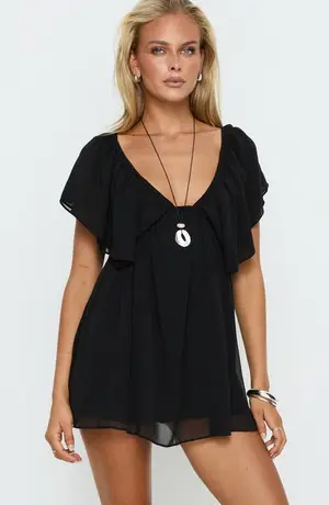 Princess Polly Sun Spirit Plunge Romper With Flutter Sleeves - Black