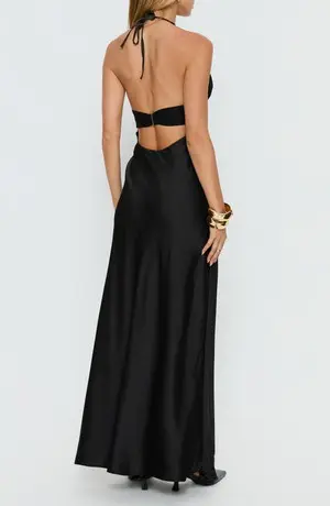 Princess Polly Odyssa Satin Halter Gown - Black