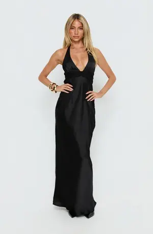 Princess Polly Odyssa Satin Halter Gown - Black