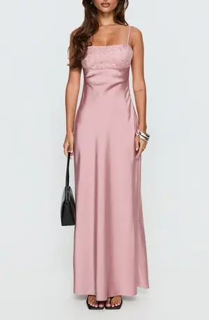 Princess Polly Engracia Sequin Sleeveless Satin Gown - Pink