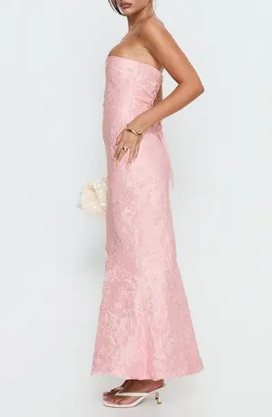 Princess Polly Lips Are Sealed Lace Jacquard Strapless Gown