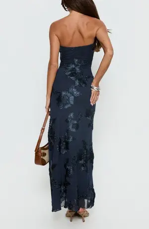 Princess Polly Maribeth Strapless Maxi Gown With Floral Appliqués And Side Slit