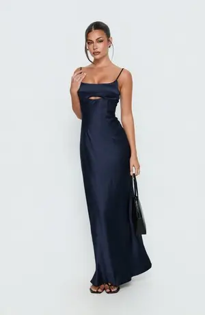 Princess Polly Sleeveless Satin Maxi Gown With Cutout