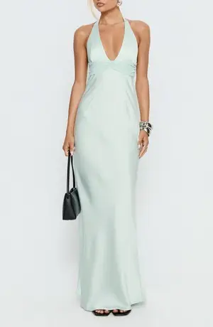 Princess Polly Odyssa Satin Halter Gown - Mint