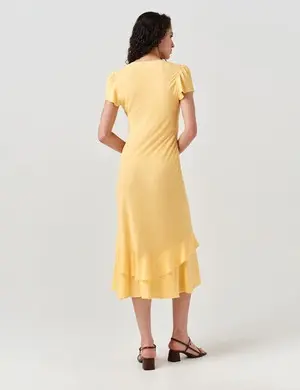 GHOST LONDON Corinne Frill Crepe Midi Dress - Yellow
