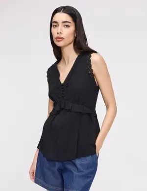 FINERY LONDON Cyma Sleeveless Cotton Top Black