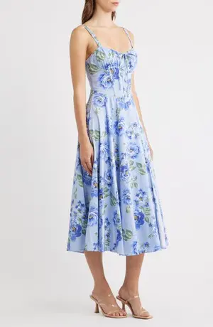 EMERALD SUNDAE Floral Print Corset Midi Dress