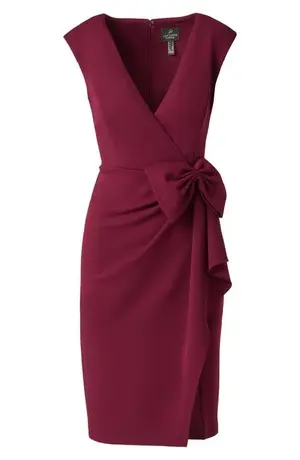 Adrianna Papell Sleeveless Bow Crepe Sheath Dress - Cabernet