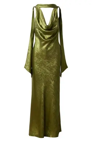 Adrianna Papell Sleeveless Gown With Cowl Neck And Draped Back