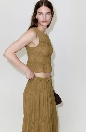 Mango Beaded Shirred Tiered Maxi Skirt