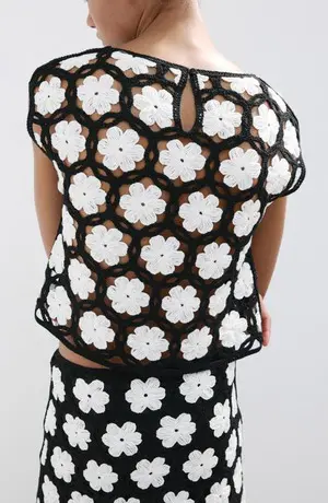 Mango Flower Embellished Openwork Sweater