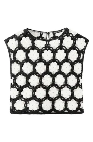 Mango Flower Embellished Openwork Sweater