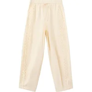 Mango Embroidered Cotton Drawstring Pants - Ecru