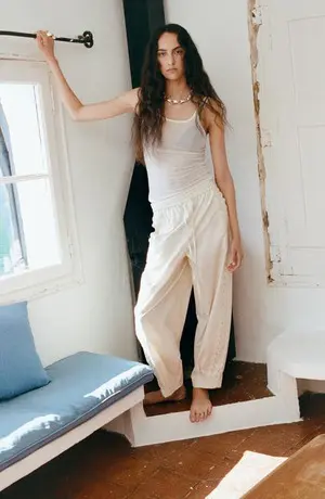 Mango Embroidered Cotton Drawstring Pants