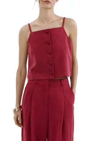 Mango Square Neck Button Front Top - Red