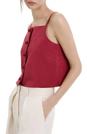 Mango Square Neck Button Front Top - Red