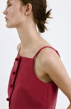 Mango Square Neck Button Front Top - Red