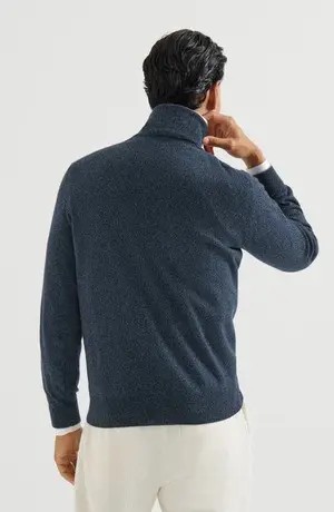 Brunello Cucinelli Mouliné Cashmere Turtleneck Sweater - Denim
