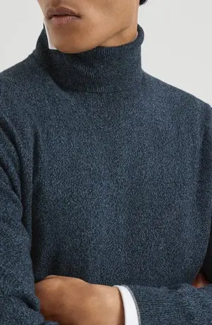 Brunello Cucinelli Mouliné Cashmere Turtleneck Sweater - Denim