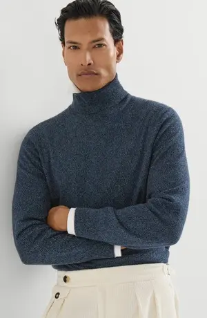 Brunello Cucinelli Mouliné Cashmere Turtleneck Sweater - Denim