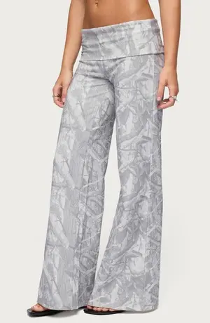 EDIKTED Cammy Camo Wide Leg Foldover Pants
