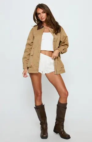 Princess Polly Philette Oversized Utility Jacket With Faux Leather Collar