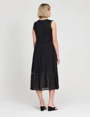 FINERY LONDON Myriam Sleeveless Cotton Midi Dress With Lace Trim - Black