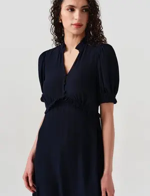 GHOST LONDON Jolene V-neck Frill Collar Midi Dress - Navy