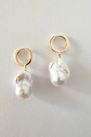 ASTOR & ORION 18k Plated Sterling Silver Baroque Pearl Huggie Earrings