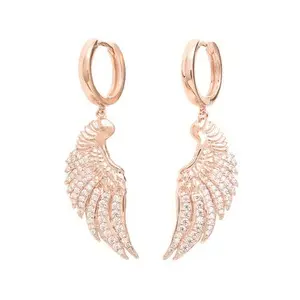 SEVEN SAINTS Angel Wing Pave Hoop Earrings - Rose