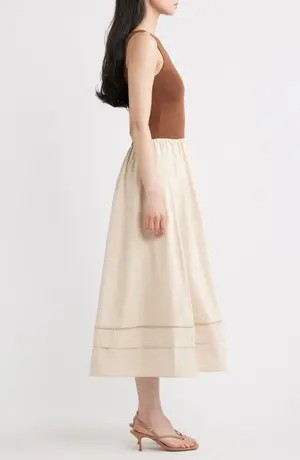 BLU PEPPER Mixed Media Lace Inset Midi Dress - Brown