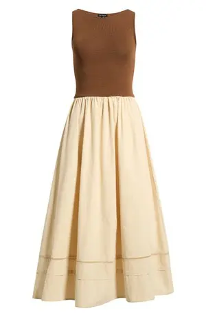 BLU PEPPER Mixed Media Lace Inset Midi Dress - Brown