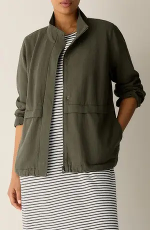 Eileen Fisher Zip-up Organic Cotton & Linen Jacket - Olive
