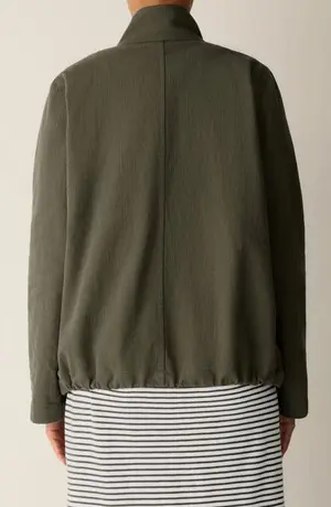 Eileen Fisher Zip-up Organic Cotton & Linen Jacket - Olive
