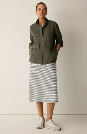 Eileen Fisher Zip-up Organic Cotton & Linen Jacket - Olive