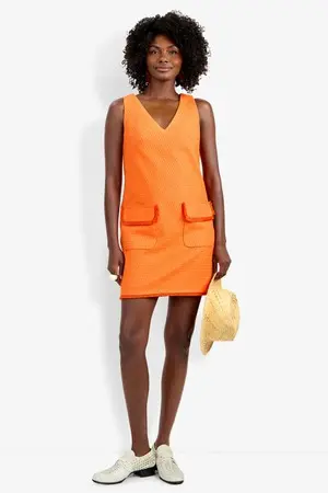 Trina Turk Waveson Sleeveless V-neck Mini Dress With Fringe Pockets - Orange