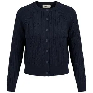 INDEX Cable Knit Raglan Sleeve Button Front Cardigan Dark Navy